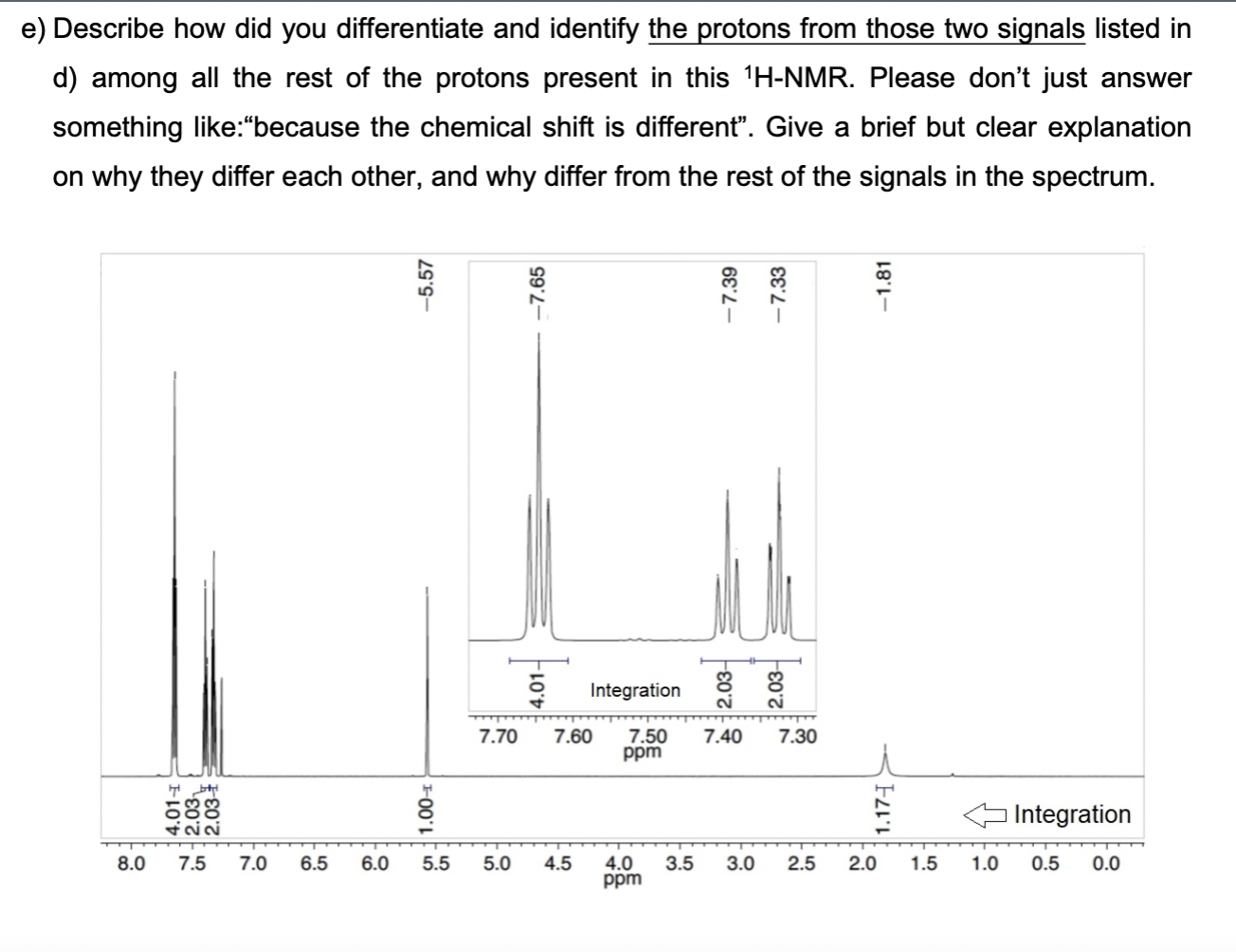 Solved c) Consider the 1H-NMR from the figure below. In the | Chegg.com