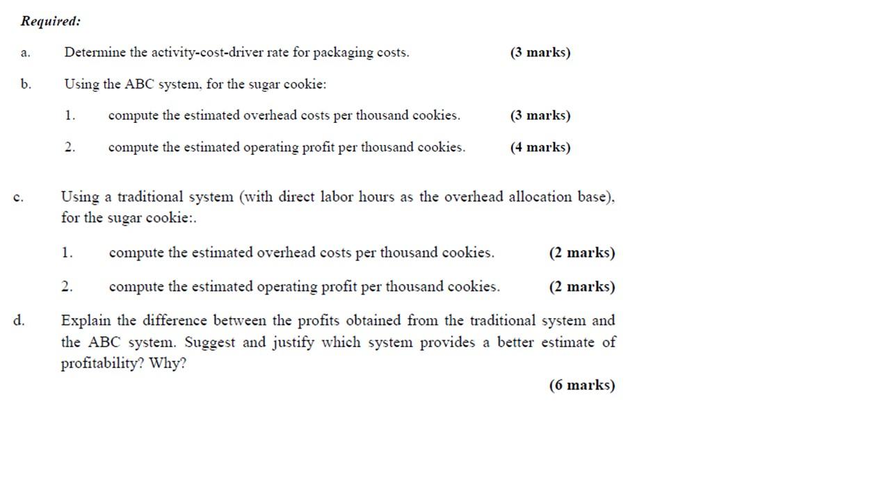 Solved Question 2 (20 marks) Aunt Ethel's Fancy Cookie | Chegg.com