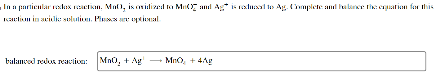 Solved In a particular redox reaction, MnO2 is oxidized to | Chegg.com