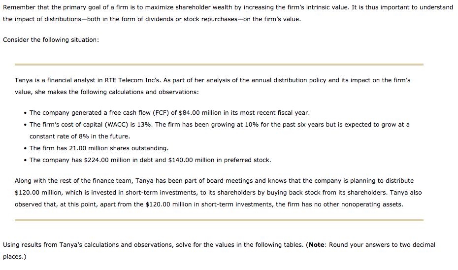 Solved Remember That The Primary Goal Of A Firm Is To Chegg