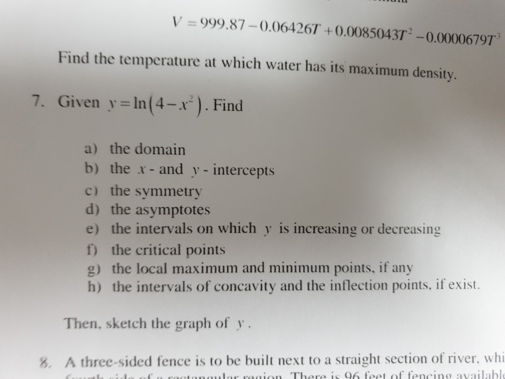 Solved V =999.87 -0.06426T +0.0085043T2 -0.0000679T Find the | Chegg.com