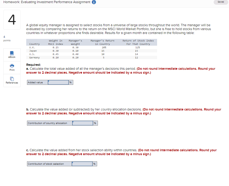 Solved Homework: Evaluating Investment Performance | Chegg.com