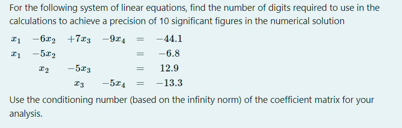 Solved For the following system of linear equations, find | Chegg.com