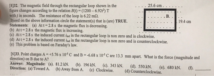 Solved The magnetic field through the rectangular loop shown | Chegg.com