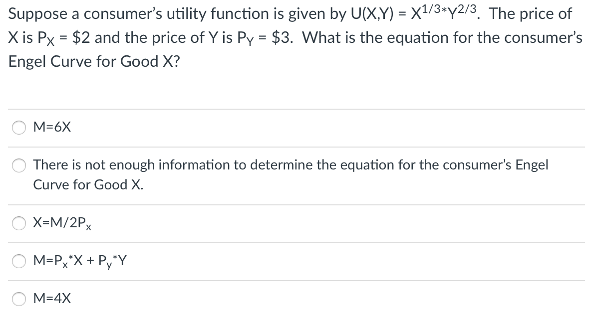 Solved Suppose a consumer's utility function is given by | Chegg.com