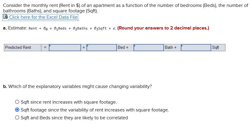 Consider the monthly rent (Rent in \$) of an | Chegg.com