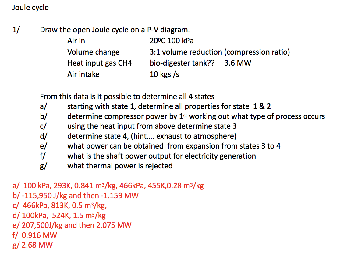 Solved 1/ Draw the open Joule cycle on a P-V diagram. Air in | Chegg.com