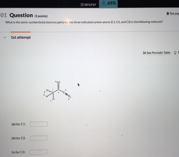 Solved What is the steric number(total electron pairs) for | Chegg.com
