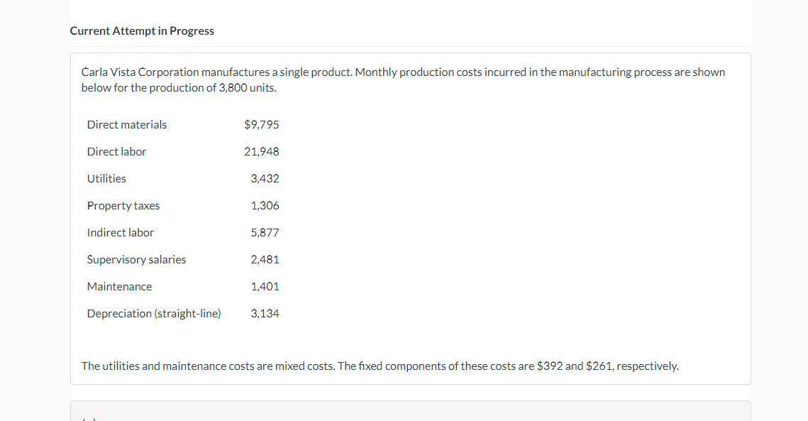 Solved Current Attempt in Progress Carla Vista Corporation | Chegg.com