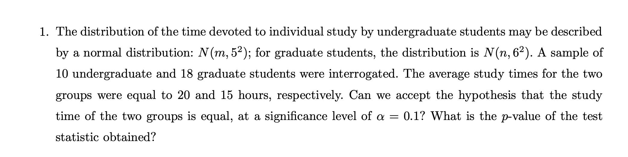 Solved 1. The distribution of the time devoted to individual | Chegg.com