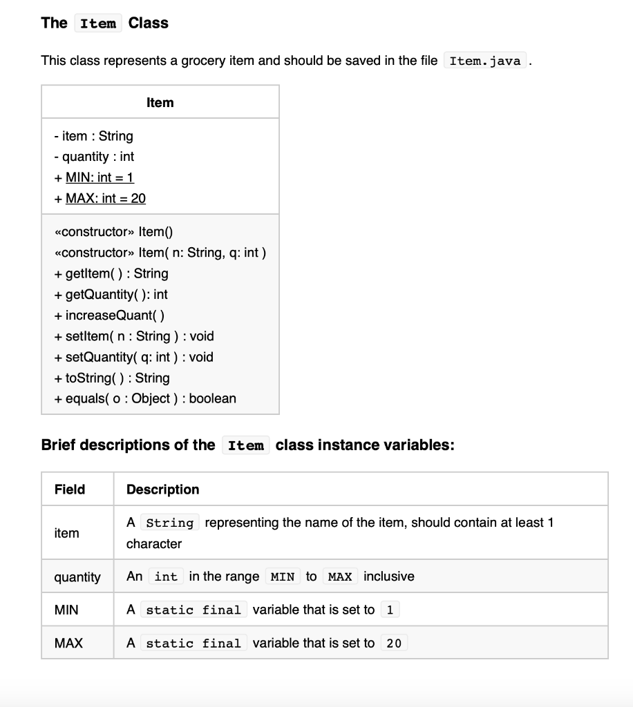 Solved • Name your classes as follows: o o Item in source | Chegg.com