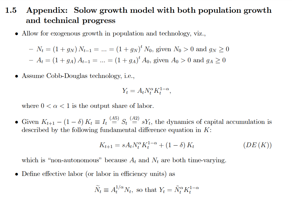 .5 Appendix: Solow growth model with both population | Chegg.com