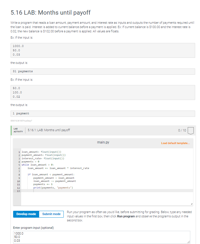 Solved Write a program that reads a loan amount, payment | Chegg.com