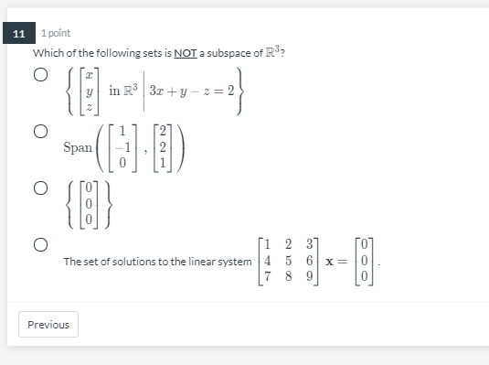 Solved 11 1 point Which of the following sets is NOT a | Chegg.com