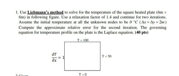 Solved I. Use Liebmann's method to solve for the temperature | Chegg.com