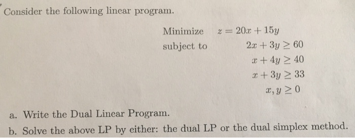 Solved Consider the following linear program. Minimize | Chegg.com