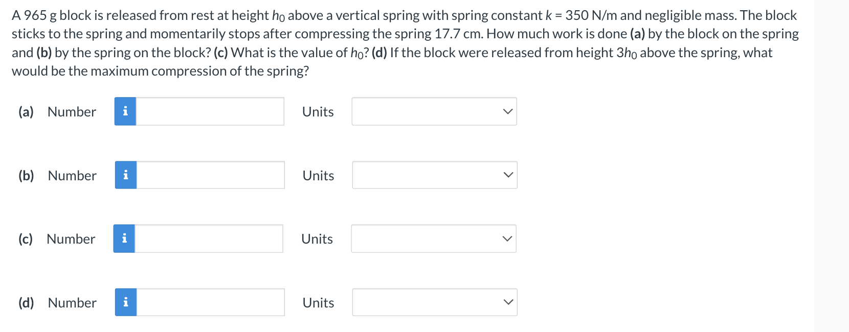 Solved A 965 ﻿g block is released from rest at height \( | Chegg.com