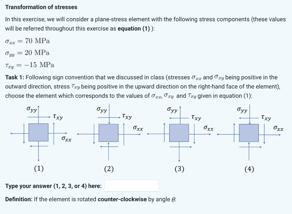 Solved Transformation of stresses In this exercise, we will | Chegg.com