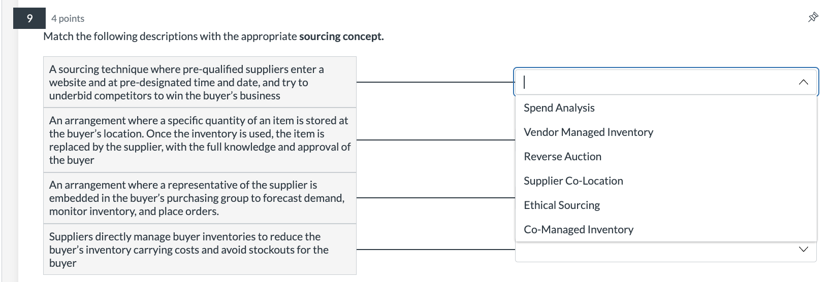Solved 4 points Match the following descriptions with the | Chegg.com