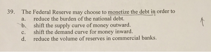 Solved The Federal Reserve may choose to monetize the debt | Chegg.com