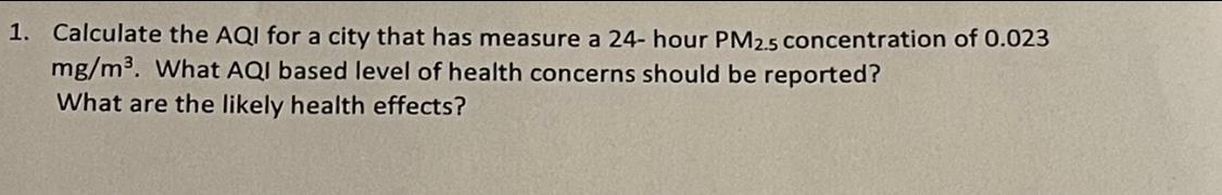 Solved Calculate the AQI for a city that has measure a 24 - | Chegg.com