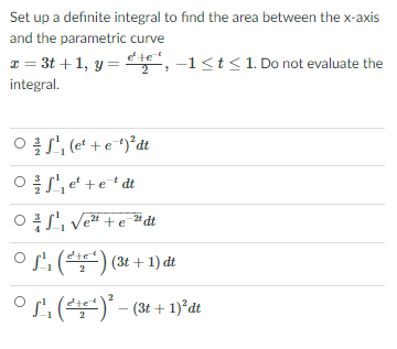 Solved Set up a definite integral to find the area between | Chegg.com