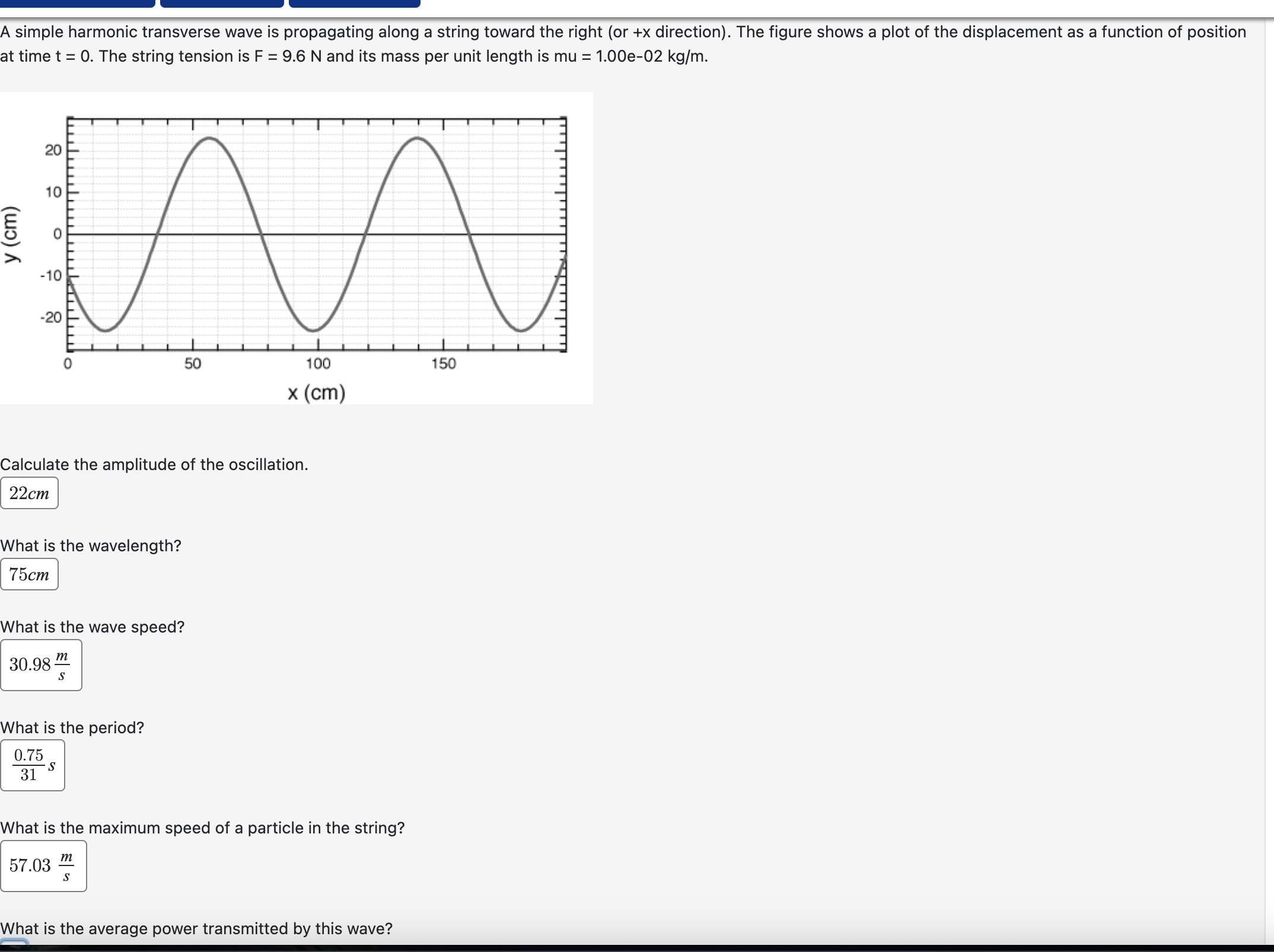 Solved A simple harmonic transverse wave is propagating | Chegg.com
