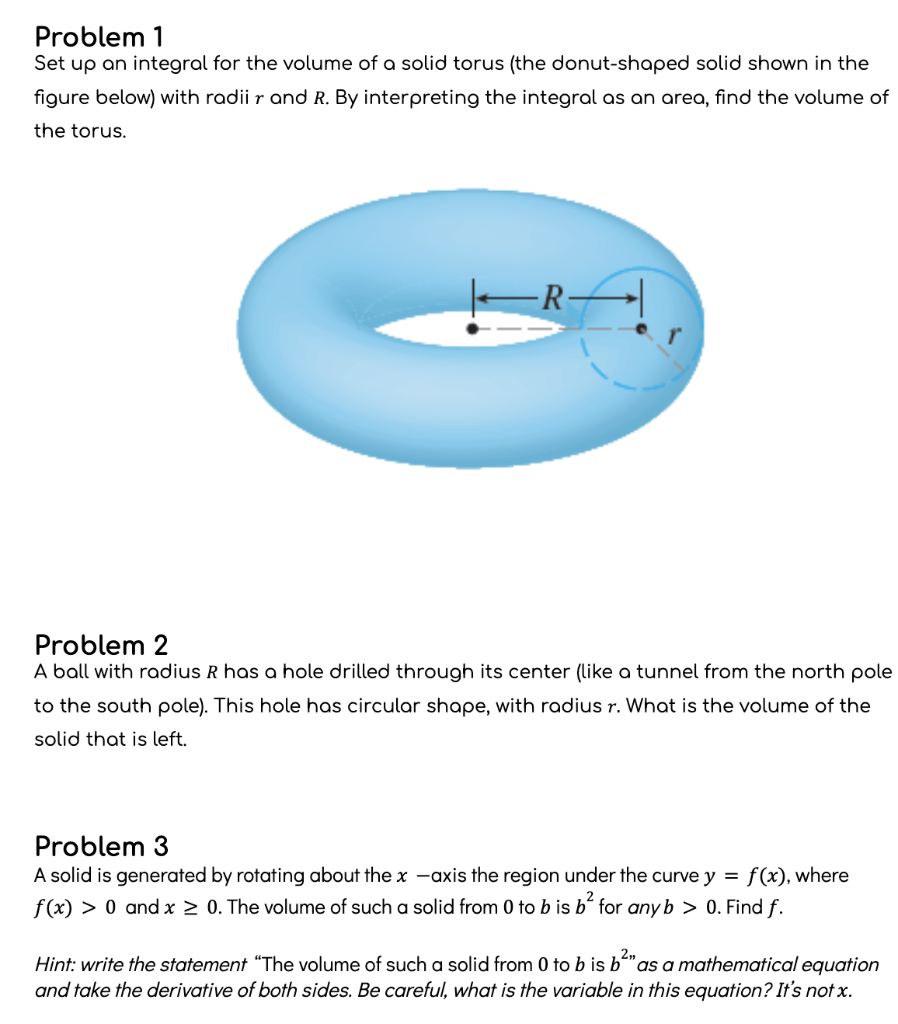 Solved Problem 1 Set up an integral for the volume of a | Chegg.com