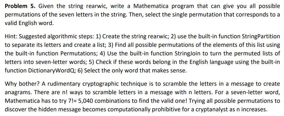 Solved Problem 5. Given the string rearwic, write a | Chegg.com