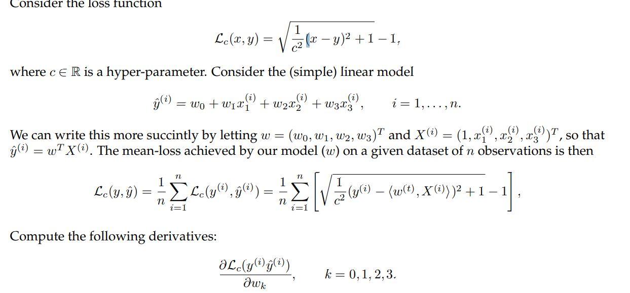 Solved Consider the loss function 1 Lc(x, y) = V = (x – y)2 | Chegg.com