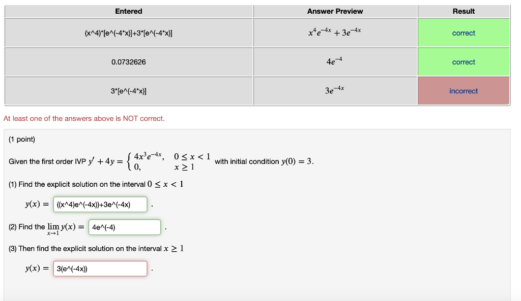 Solved Entered Result Answer Preview x4e4x 3e4x | Chegg.com
