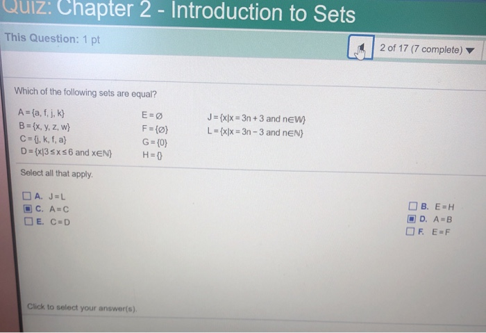 Solved Quiz: Chapter 2 - Introduction to Sets This Question: | Chegg.com