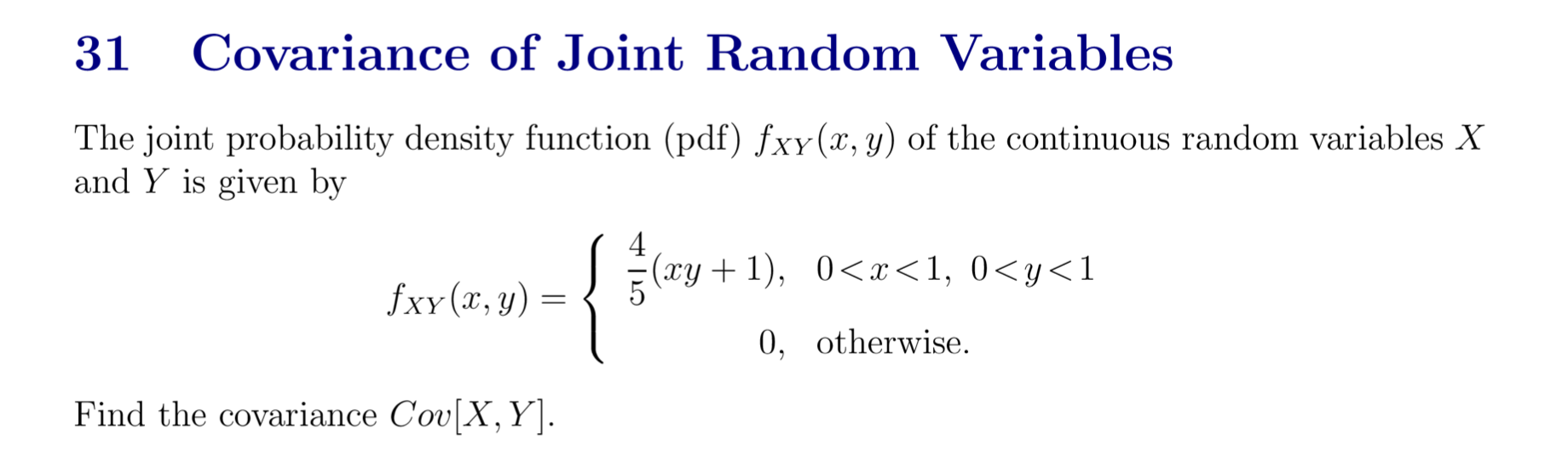 Solved 31 Covariance of Joint Random Variables The joint | Chegg.com