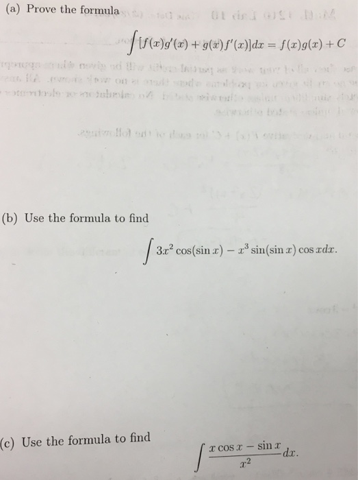 Solved Prove the formula integral [f(x)g'(x) + g(x)f'(x)]dx | Chegg.com