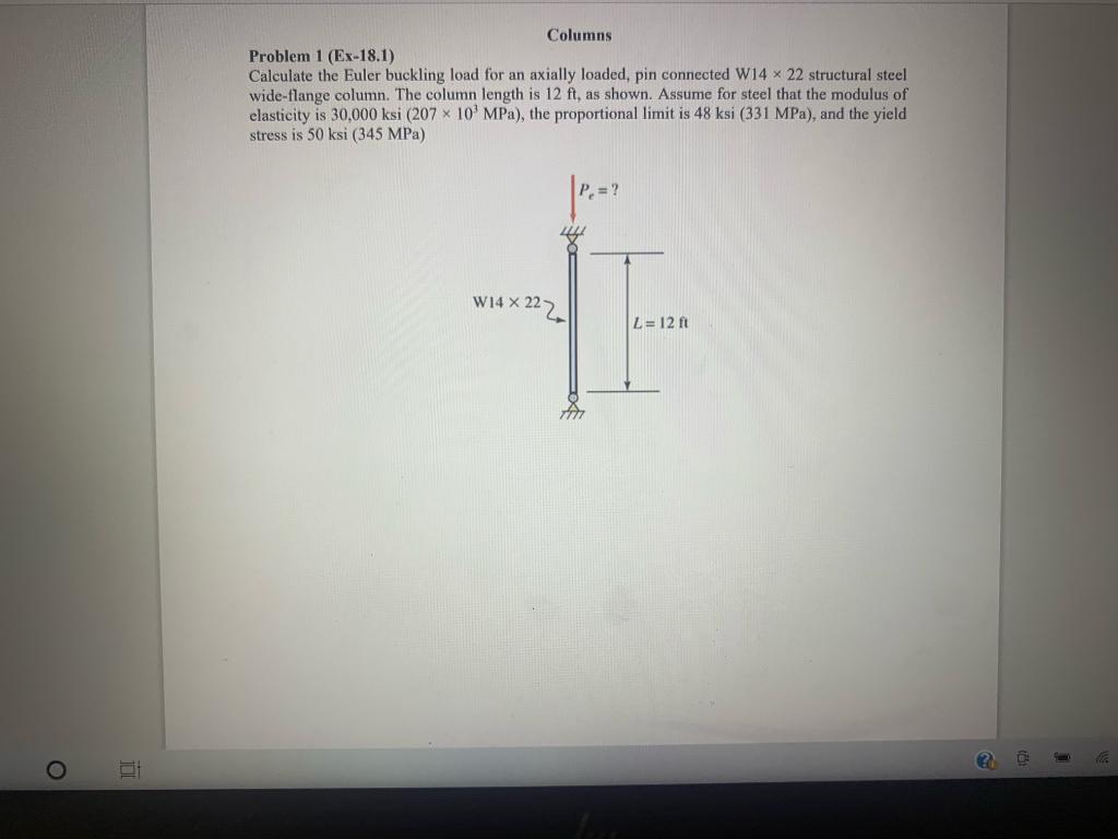 Solved Columns Problem 1 (Ex-18.1) Calculate the Euler | Chegg.com