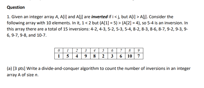 Solved Question 1. Given an integer array A, Ali and Aljl | Chegg.com