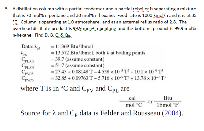 Solved 5. A distillation column with a partial condenser and | Chegg.com
