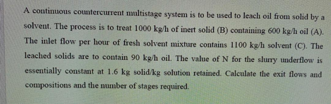 Solved A continuous countercurrent multistage system is to | Chegg.com