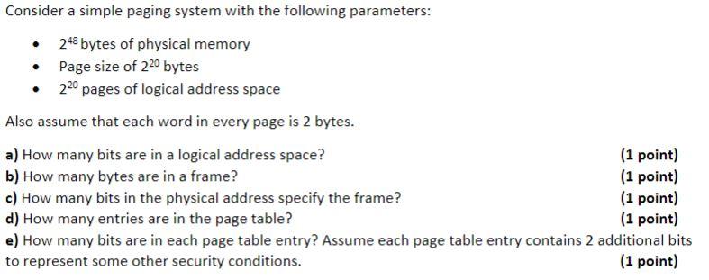 Solved Consider A Simple Paging System With The Following 