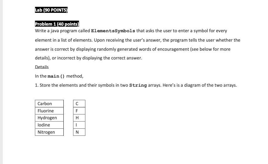 Solved Lab (90 POINTS) Problem 1 (40 points) Write a java | Chegg.com