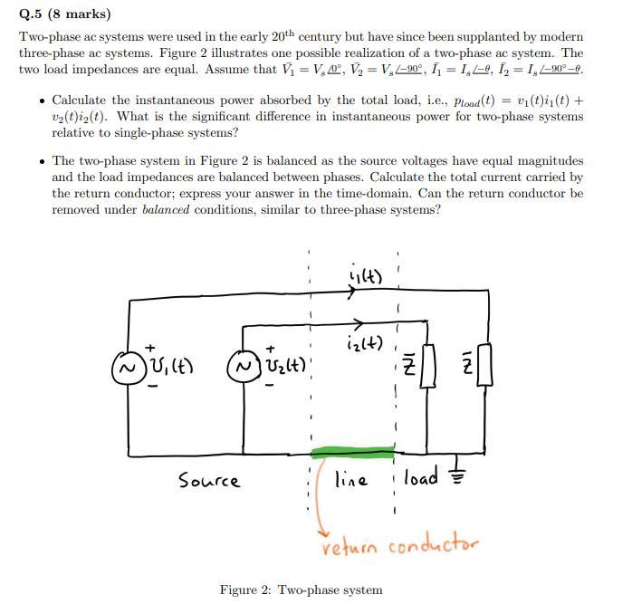 Solved Two-phase ac systems were used in the early 20th | Chegg.com