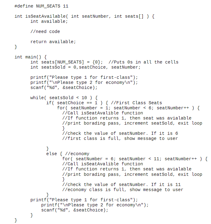 \r\n\\( / / \\) Need to loop until seatsSold is 10 or | Chegg.com