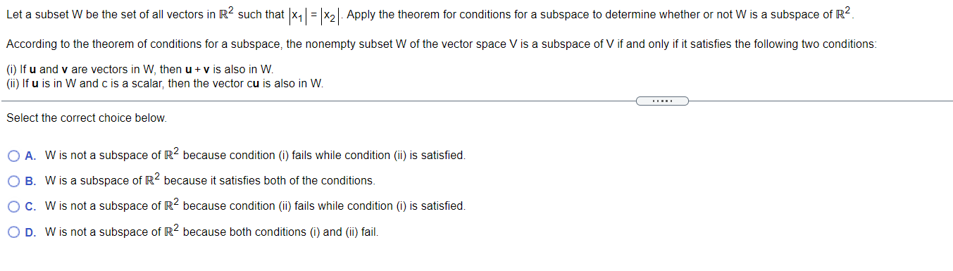 Solved Let a subset W be the set of all vectors in R? such | Chegg.com