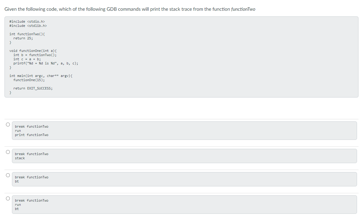 Solved Given The Following Code Which Of The Following Gdb 
