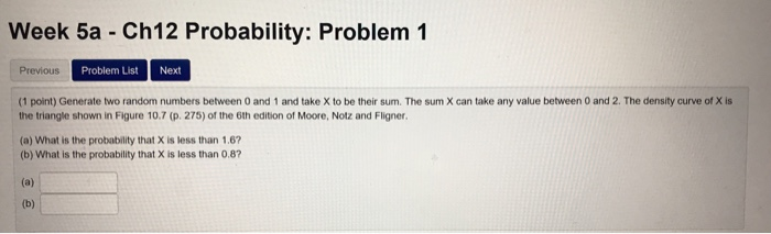 Solved Week 5a - Ch12 Probability: Problem 1 Previous | Chegg.com