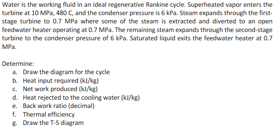 Solved Water is the working fluid in an ideal regenerative | Chegg.com