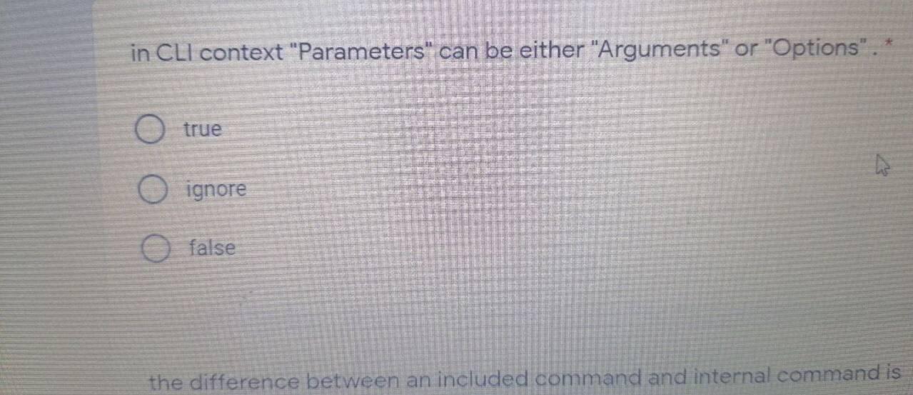 Solved in CLl context "Parameters" can be either "Arguments" | Chegg.com