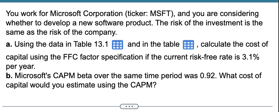 Solved You work for Microsoft Corporation (ticker: MSFT), | Chegg.com