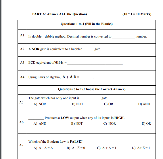 Solved PART A: Answer ALL the Questions (10* 1 - 10 Marks) | Chegg.com