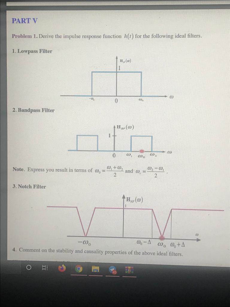 Solved PART V Problem 1. Derive the impulse response | Chegg.com
